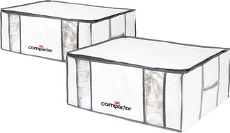 Compactor LIFE 3D Semi-Rigid Vakuum Boxen - Set aus 2 Stück, XXL, Weiß, Patentiere Ventil, Platzsparend