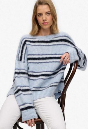 Superdry L&auml;ssiger, angerauter Strickpullover in Rauchblau mit Streifen