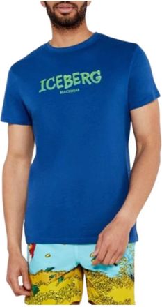 Iceberg Vertikales T-Shirt Blau Regular Fit - - Tops - Herren - Blau - M