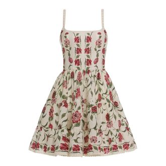 Agua Bendita Femme, Robes, Multicolore, Taille: 38 FR Robe en lin &agrave; bretelles Motif floral Large jupe &eacute;vas&eacute;e Multi Fabriqu&eacute; en Colombie Composition : 100 % lin