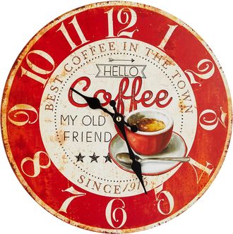 TFA Dostmann Wanduhr analog Vintage, 60.3045.12, Coffee-Motiv, große Ziffern, gut ablesbar, rot