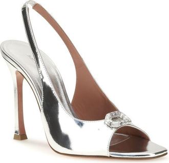 Amina Muaddi Mirror-Effect Leather Sandal - Silver