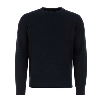 Brioni Homme, Pulls, Bleu, Taille: M Pull ras du cou en m&eacute;lange coton-soie-cachemire