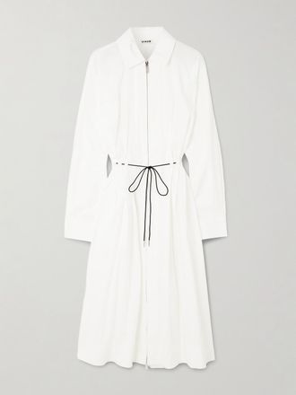 Staud Chi Midikleid Aus Popeline Aus Einer Baumwollmischung Mit Falten Und Bindeg&uuml;rtel - Wei&szlig;