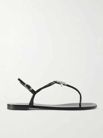 Giuseppe Zanotti Cantadora Zehensandalen Aus Lacklederimitat Mit Kristallen - Schwarz