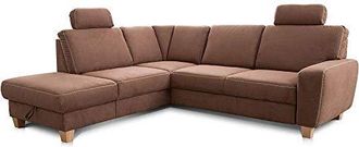 Cavadore Cavadore Ecksofa Wisconsin mit Bettfunktion / Schlafsofa mit Federkern / Inkl. 2 Kopfstützen + Stauraum / Landhausstil / Holzfüße in Buche / Mikrofase