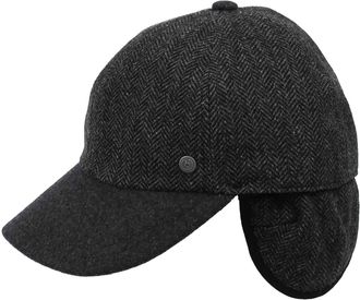 Bugatti Wetterabweisende Flatcap mit Fischgrat-Design und Ohrenklappen | Hutgr&ouml;&szlig;e 57, 59, 61 | Aus reiner Wolle Black