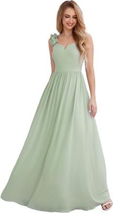 Ever-pretty Robe de Demoiselle dhonneur Longue Bandoulière Fleurie Col V sans Manches pour Mariage Verte Menthe 34