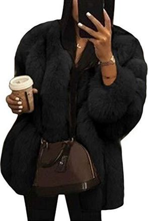 Minetom Femmes Manteau Cardigan en Peluche Manches Longues Couleur Unie Blouson Veste Outwear Casual Chaud Hiver Parka Noir 48