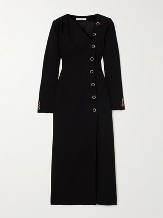 Alessandra Rich Asymmetrisches Midikleid Aus Cr&ecirc;pe Aus Einer Wollmischung - Schwarz