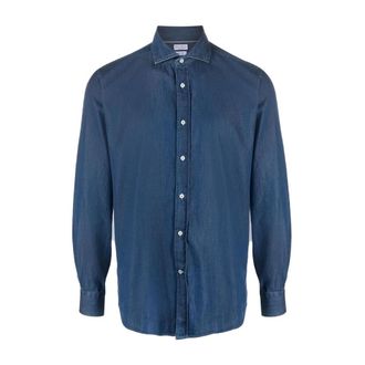 Brunello Cucinelli Italienische Denim Hemd- 100% Baumwolle - - Shirts - Herren - Blau - M