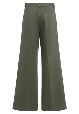 Aspesi Womens Olive Green Loose-Fitting Pants Cotton Flared Trousers