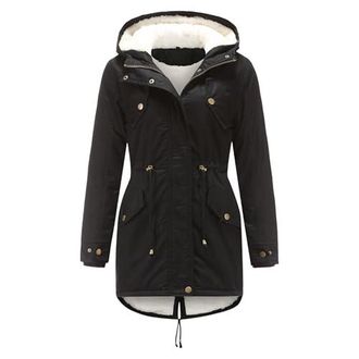 Generic Parka dhiver &eacute;paisse &agrave; capuche doubl&eacute;e Sherpa pour femme, Noir, XXL