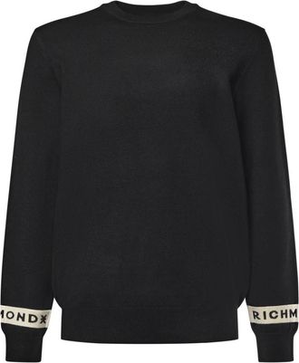John Richmond Homme, Pulls, Noir, Taille: XL Pull ras du cou avec bandes sur les manches