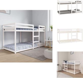 vidaXL Etagenbett Wei&szlig; 90x200 cm Massivholz Kiefer - Holzbett - Etagenbett - Jugendzimmer - Doppelbett - Einzelbett
