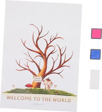 SOLUSTRE Gender Reveal Fingerabdruck Baum mit Blauem und Stempelkissen Shower G&auml;stebuch Alternative Unvergessliche Babyparty Deko f&uuml;r Jungen und M&auml;dchen Feier