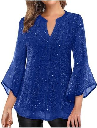 Generic Hauts &agrave; paillettes pour femme - Chemisiers scintillants &agrave; manches courtes - Haut &agrave; paillettes - Chemisiers de f&ecirc;te - Chemisiers de No&euml;l pour femme - C