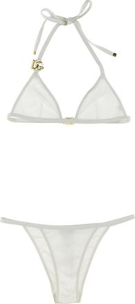 Dolce & Gabbana Femme, Maillots de bain, Blanc, Taille: 38 FR Triangle Bikini with Logo Buckle
