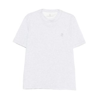 Brunello Cucinelli Logo Baumwoll-T-Shirt - - Tops - Herren - Grau - S