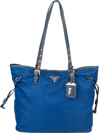 Prada Crossbody Bags - Prada Blue Nylon Saffiano Leather Shopper Handbag - Gr. unisize - in Blau - f&uuml;r Damen
