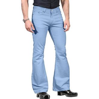 Generic Pantalon Extensible pour Homme, Bas Cloche, Denim Bleu Clair, Jambe Large, &eacute;vas&eacute;, Style Renaissance Classique des ann&eacute;es 70