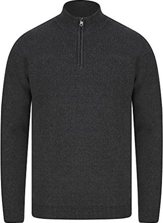 Kensington Eastside Barnsley Pull tricoté en Coton Majoritaire avec col zippé pour Homme, Gris foncé, XL
