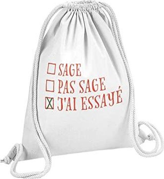 Fabulous Sac de Gym en Coton Blanc Sage Pas sage Jai Essay&eacute; Noel Hiver Cadeau P&egrave;re Noel 12 Litres