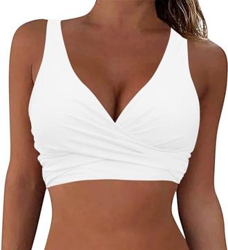 Generic Haut De Maillot De Bain pour Femme Push Up Sexy Hauts De Bikini Bretelles Chic Curvy Col en V Hauts De Maillots R&eacute;glables Soutien Gorge Swimsuit Tops 