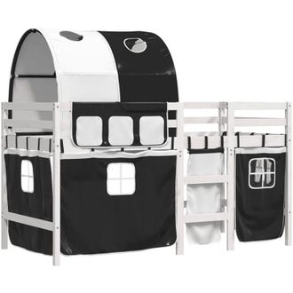 vidaXL Kinderhochbett mit Tunnel Wei&szlig; & Schwarz 90x190 cm Kiefernholz Vidaxl 433549