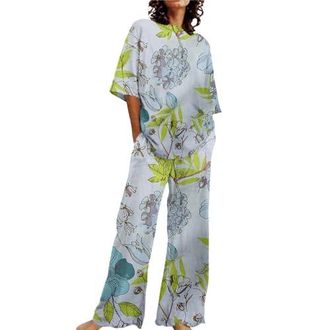 Generic Ensemble de v&ecirc;tements de d&eacute;tente &agrave; jambes larges pour femme - Tenue d&eacute;t&eacute; surdimensionn&eacute;e - Pantalon taille &eacute;lastique &agrave; manches courtes - Surv&ecirc;tement &agrave;