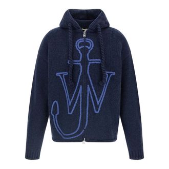 J.W.Anderson Homme, Pulls, Bleu, Taille: M Anchor Embroidery Zipped Sweat à capuche