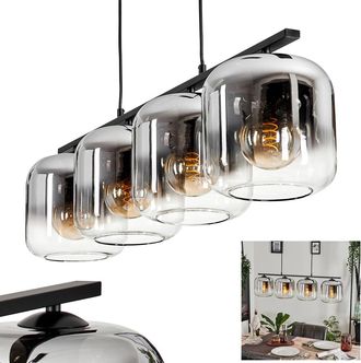 HOFSTEIN Pendelleuchte Lauden, Hängeleuchte aus Metall/Glas in Schwarz/Chromfarben/Klar, Leuchte im Vintage/Retro Design, Schirme aus Glas (Ø 20 cm), 4-flammig