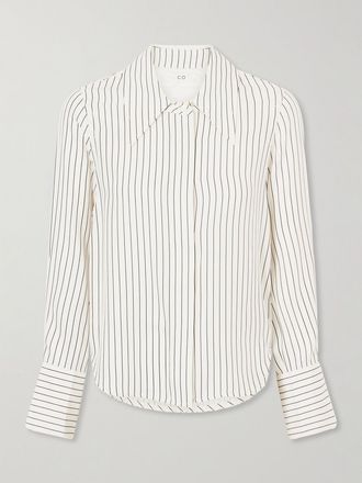 Co Hemd Aus Gestreiftem Seidensatin - Wei&szlig;