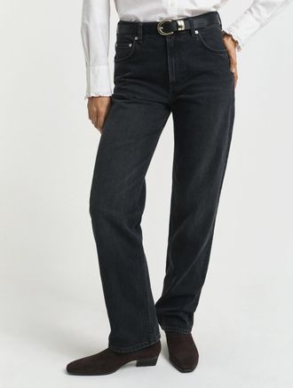 GANT Damen Stretch-Jeans mit geradem Bein (33/32) Schwarz BROKEN IN