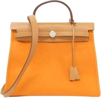 Herm&egrave;s Pre-owned Herbag Zip PM Toile Officier Hunter Bag - Femme - Pre-owned - Orange - Taille: ONE Size