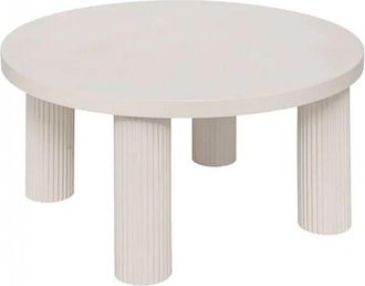PEGANE Table basse ronde avec 3 pieds effet cannel&eacute;, coloris Ivoire - Diam&egrave;tre 70 x Hauteur 35 cm