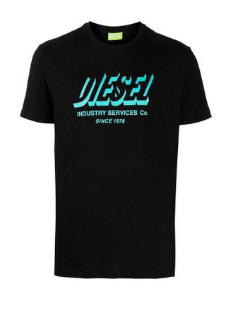 Diesel Rundhalsshirt Rundhals Logo Print Slim Fit Shirt - T-DIEGOS-A5 Schwarz