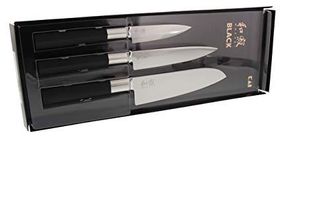 Kai Wasabi Black Messer Set - Allzweckmesser 10 cm, Allzweckmesser 15 cm, Santoku 16,5 cm - rostfreier 6A/1K6 Edelstahl poliert 58 (±1) HRC - schwarzer Po