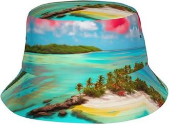 Generic Chapeau De Seau Image Paysage des Cara&iuml;bes Chapeaux De Soleil De Plage Mode &Eacute;t&eacute; Bonnet Soleil, pour De P&ecirc;che, La Randonn&eacute;e, Chasse, 56-58cm