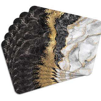 MG Design Set aus 6 Kork-Platzsets - Marble Black - 30 x 40 cm - hitzebest&auml;ndig & abwischbar, mit Korkr&uuml;ckseite