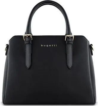 Bugatti Ella Sac à main pour femmes, sac bowling moyen style Saffiano en similicuir, noir