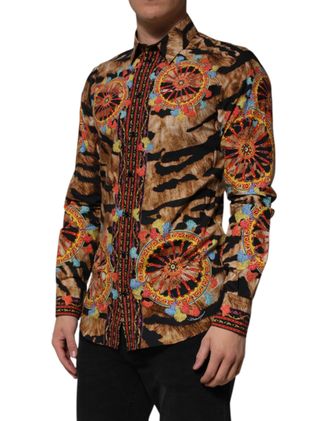 Dolce & Gabbana Cotton Tiger Carretto Motif Shirt - Gold