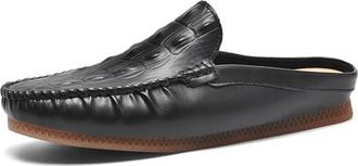 Generic Pantoufles &agrave; enfiler en cuir souple pour homme - Style formel - Dos ouvert - Chaussures d&eacute;contract&eacute;es, Noir, 42 2/3 EU