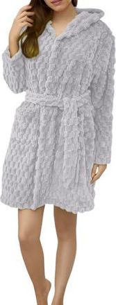 Generic Robe de chambre chaude et confortable pour femme, peignoir court et moelleux, doux et ample &agrave; capuche, v&ecirc;tement de nuit confortable, robe de d&eacute;tente e