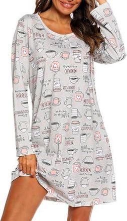 Mia Lucce Chemise de Nuit Femme Manches Longues Coton Chemises de Nuit Femme Vêtement De Nuit Rond S-3XL