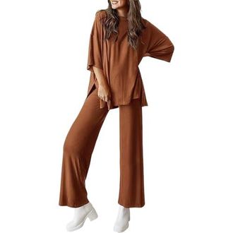 Generic Surv&ecirc;tement complet de No&euml;l pour femme - Chemise boutonn&eacute;e &agrave; manches longues et pantalon - Ensemble de v&ecirc;tements de nuit 2 pi&egrave;ces en satin - Tenue de 