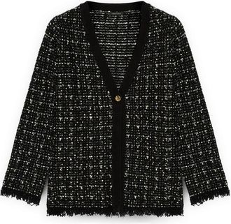 Fiorella Rubino Femme, Pulls, Noir, Taille: 42 FR Cardigan à effet bouclé avec franges
