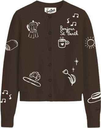 Saint Barth Gilet ouvert boutonn&eacute; &agrave; motifs brod&eacute;s - Femme - Pulls - Brun - Taille: 42 FR