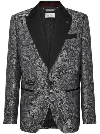 Philipp Plein blazer à imprimé tatouage - Noir