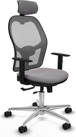 Piqueras y Crespo Ergonomischer B&uuml;rostuhl, Grau, 1D-Armlehnen, h&ouml;henverstellbare Lendenwirbelst&uuml;tze und Kopfteil, h&ouml;henverstellbar und neigbar, Grau/Grau